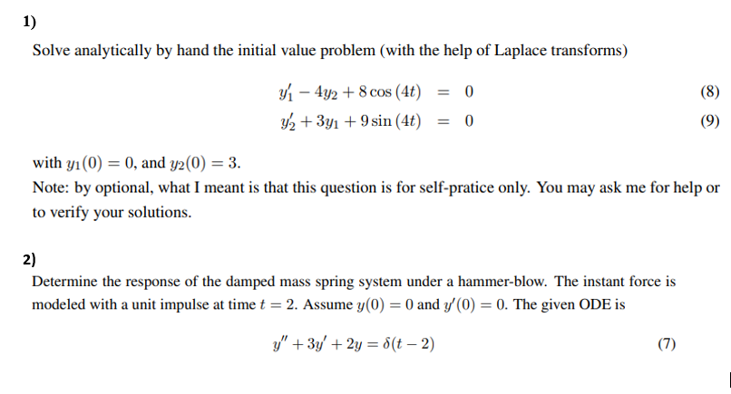 Solved 1) Solve analytically by hand the initial value | Chegg.com