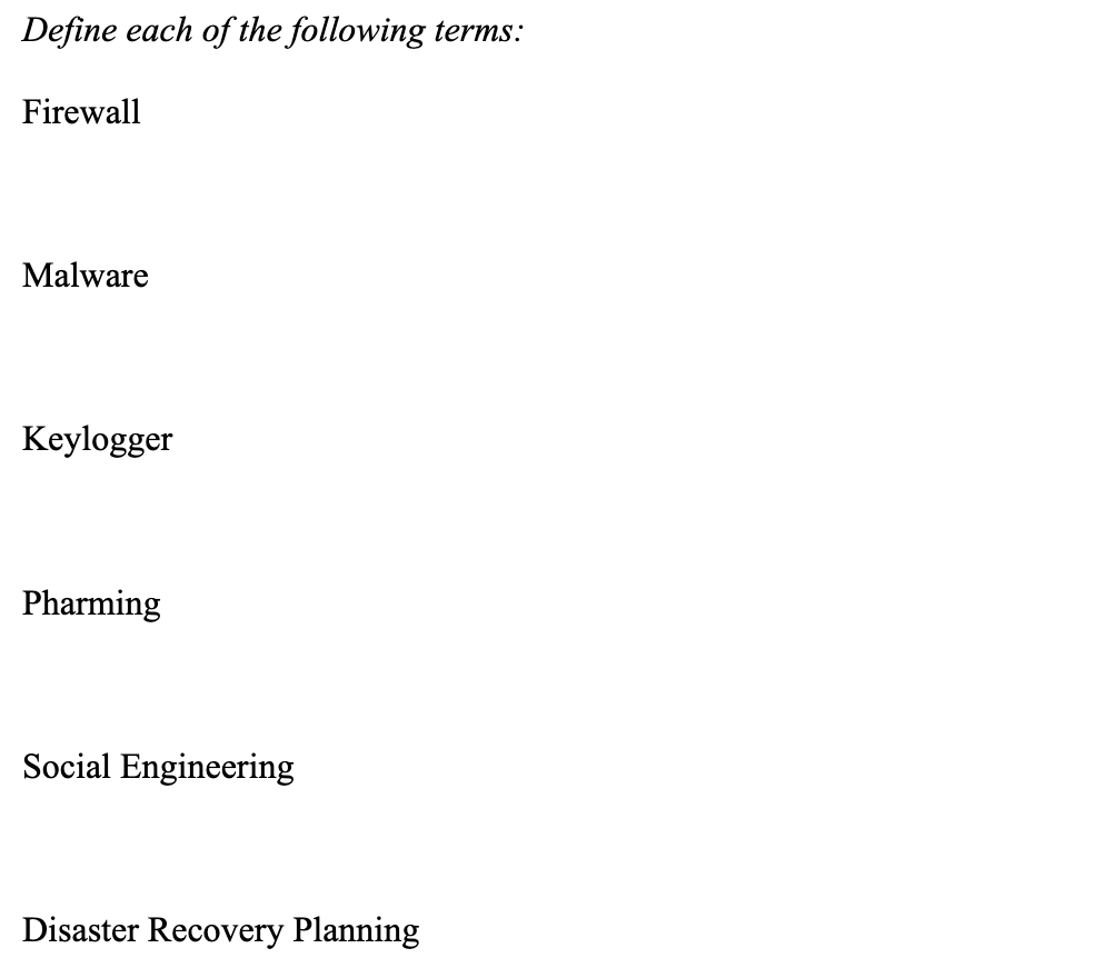Solved Define each of the following terms: Firewall Malware | Chegg.com