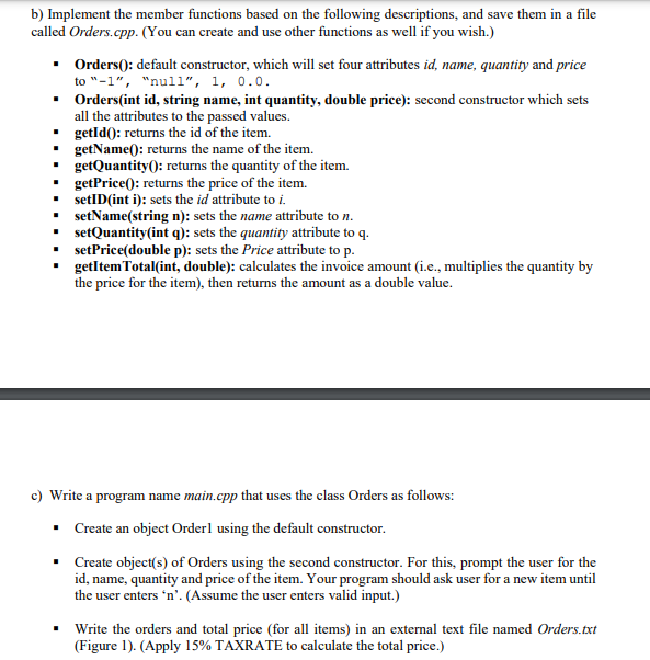 Solved Question 1 Create a class called Orders that ABC | Chegg.com