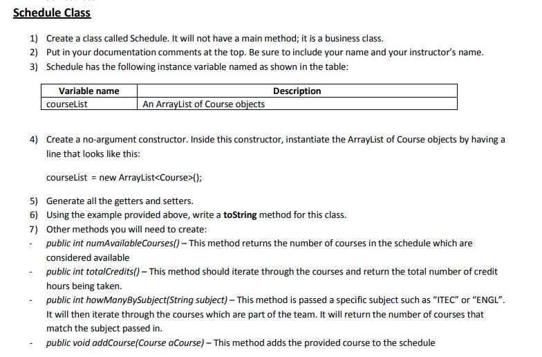 USE BEGINNER LEVEL JAVA!!!! BASIC JAVA!!!Schedule | Chegg.com