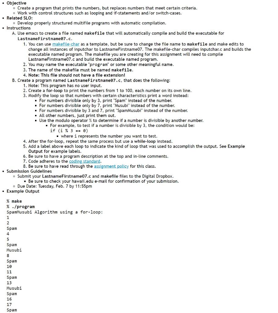 Solved - Objective - Create a program that prints the | Chegg.com