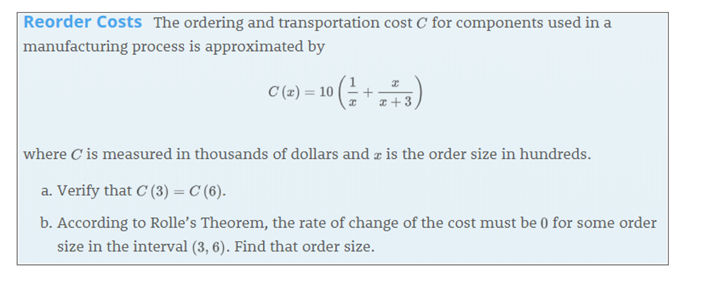 Solved Reorder Costs The ordering and transportation cost C | Chegg.com
