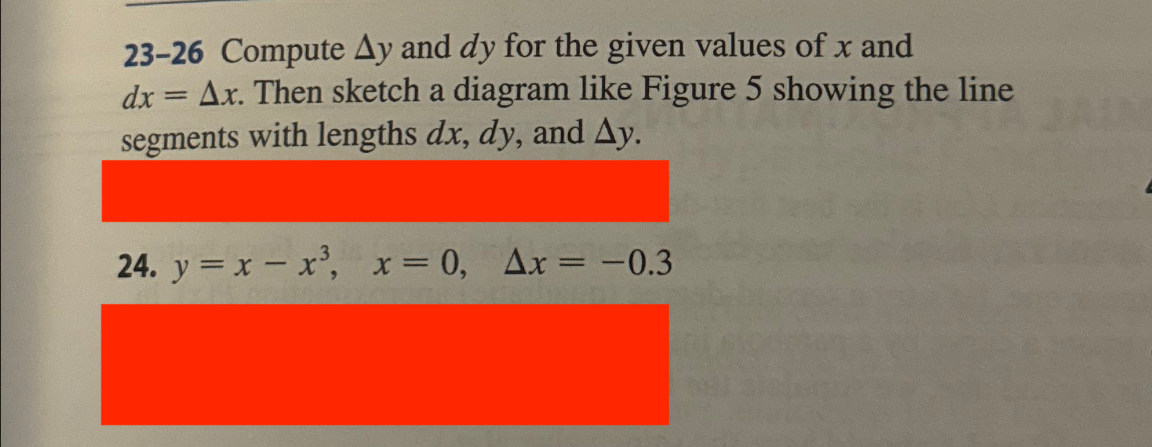 Solved 23-26 ﻿Compute Δy ﻿and dy ﻿for the given values of x | Chegg.com