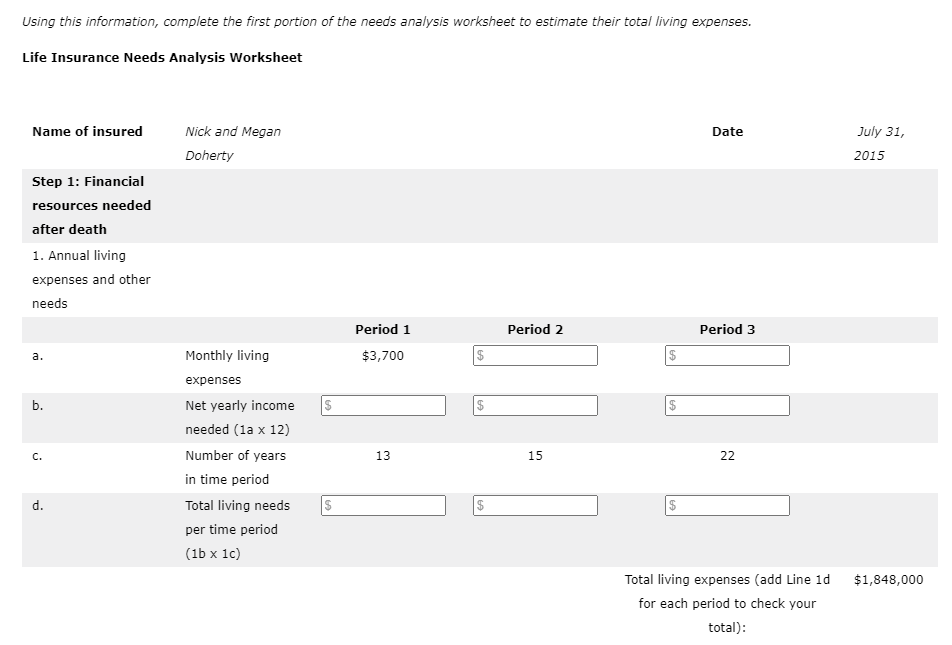 Using this information, complete the first portion of | Chegg.com