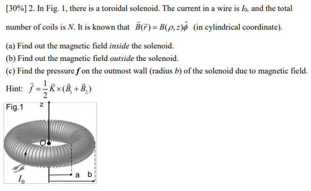 Solved [30\%] 2. In Fig. 1, there is a toroidal solenoid. | Chegg.com