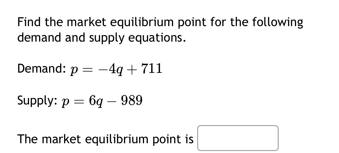 Solved Find the market equilibrium point for the | Chegg.com