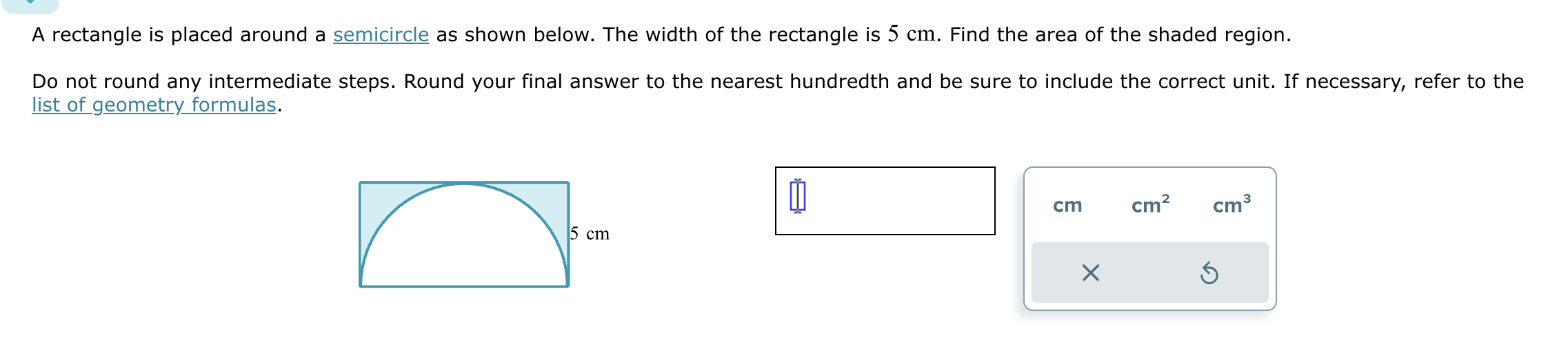 Solved A rectangle is placed around a semicircle as shown | Chegg.com