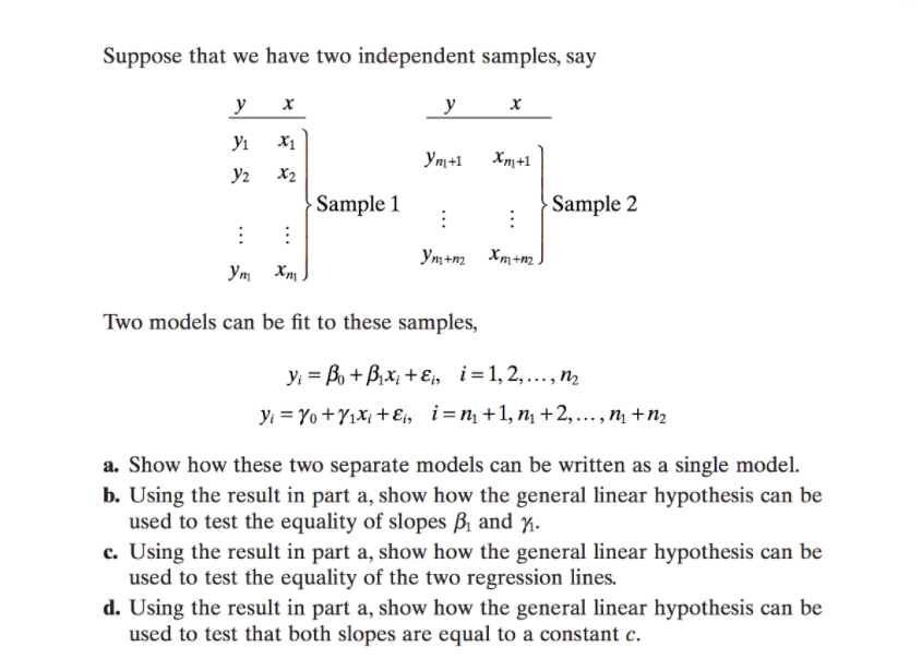 Solved Suppose that we have two independent samples, say у x | Chegg.com