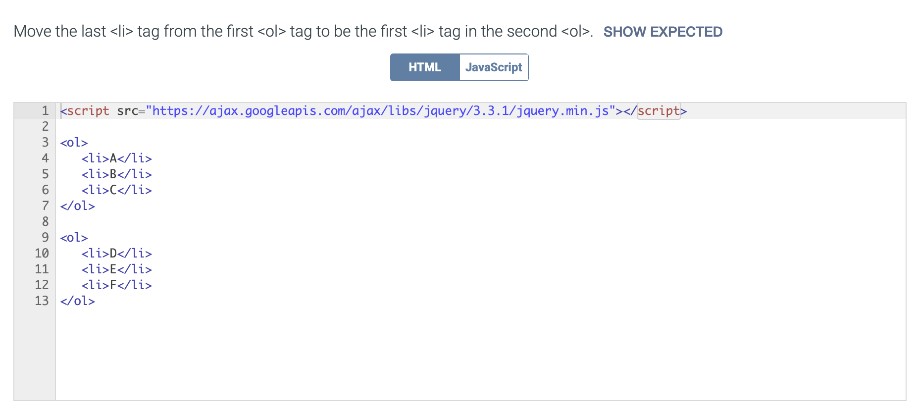 Solved Move the last tag from the first tag to be | Chegg.com