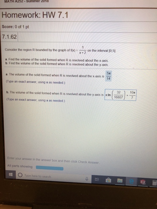 Solved Math A252 Summer 2018 Homework Hw 7 1 Score 0 Of 1 Chegg