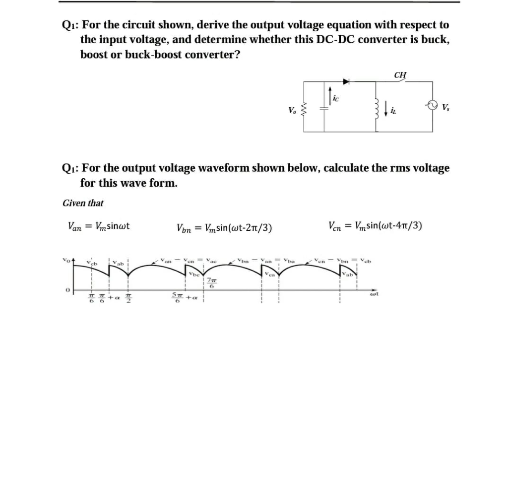 Solved Q1: For the circuit shown, derive the output voltage | Chegg.com
