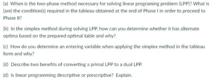 Solved (a) When is the two-phase method necessary for | Chegg.com