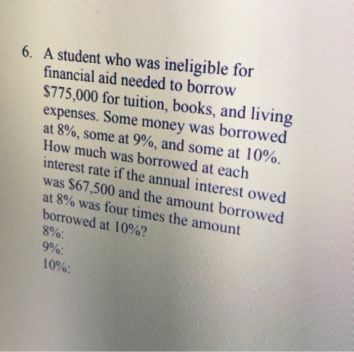 Solved 6. A student who was ineligible for financial aid | Chegg.com