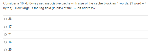 Solved Consider a 16 kB 8-way set associative cache with | Chegg.com