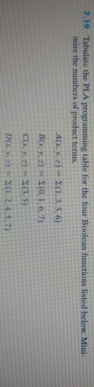 Solved 7.19 Tabulate the PLA programming table for the four | Chegg.com