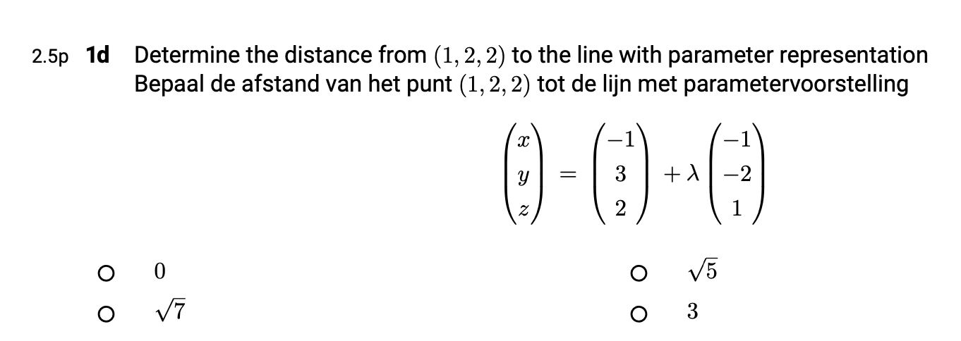 Solved 2.5p 1d Determine the distance from (1,2,2) ﻿to the | Chegg.com