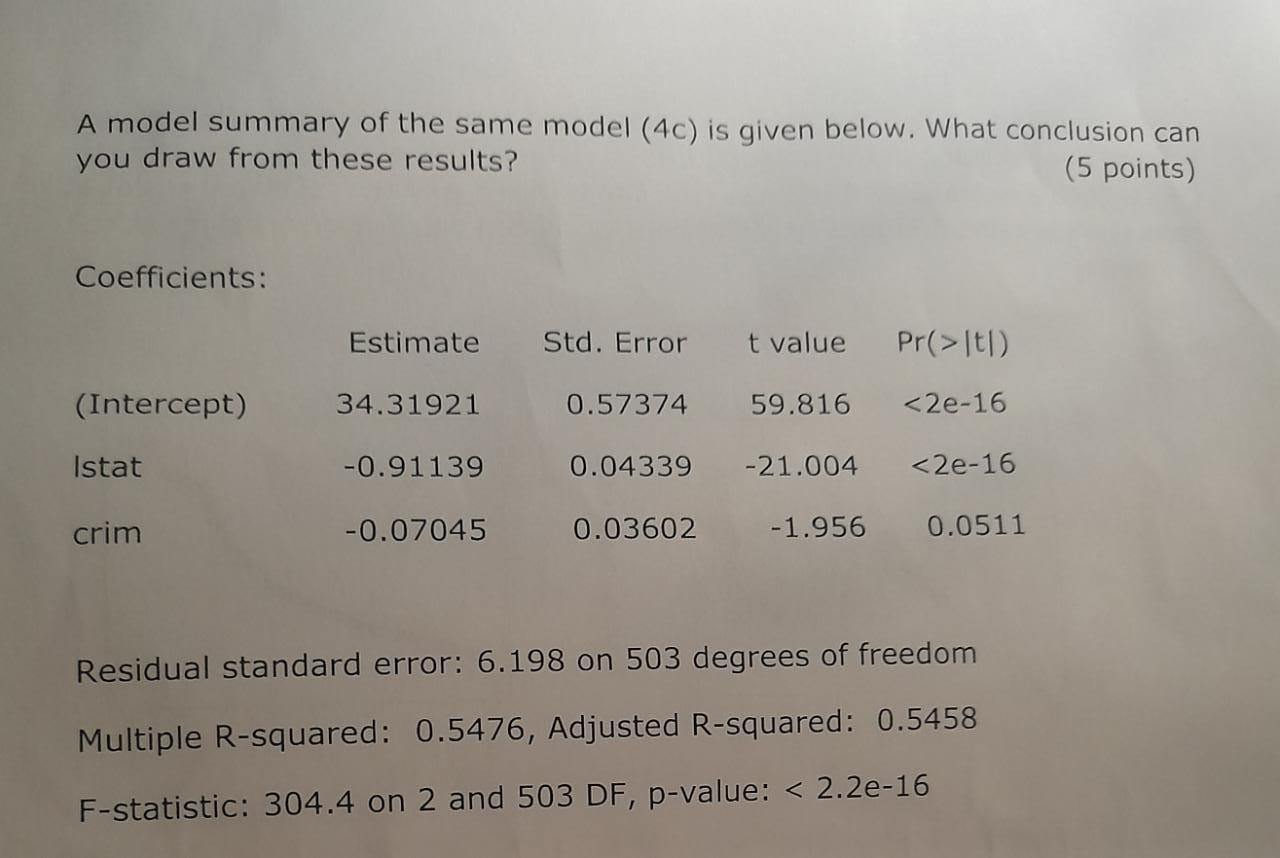 Solved A model summary of the same model (4c) is given below | Chegg.com