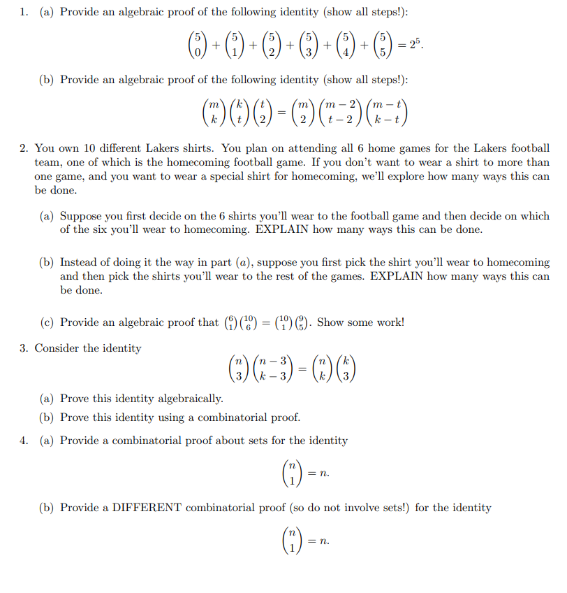 Solved 1. (a) Provide an algebraic proof of the following | Chegg.com