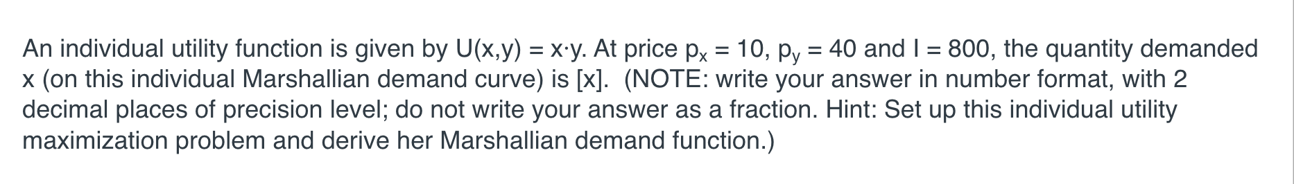 Solved An individual utility function is given by | Chegg.com