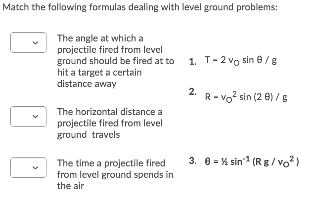 Solved Match the following formulas dealing with level | Chegg.com