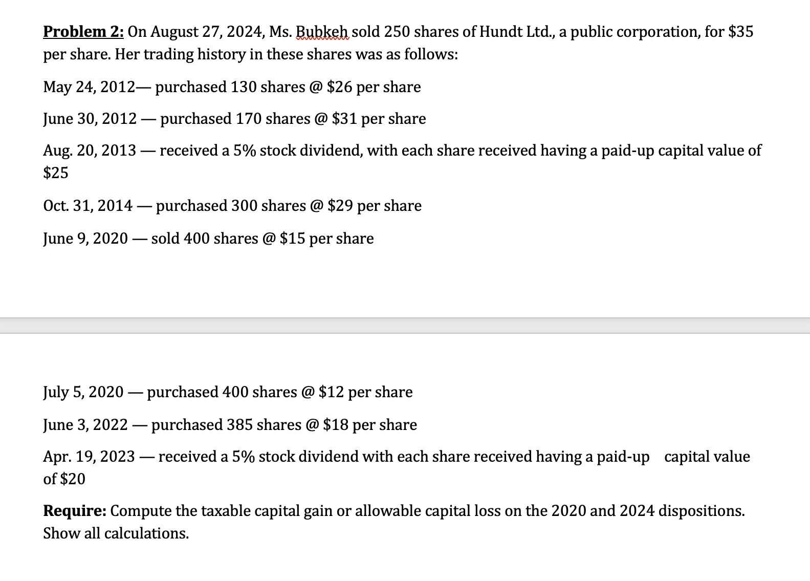 Solved Canadian Tax Problem. Give Income Tax Act Reference | Chegg.com