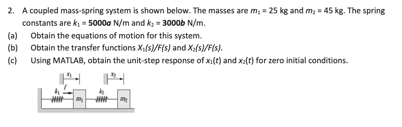 2. A coupled mass-spring system is shown below. The | Chegg.com