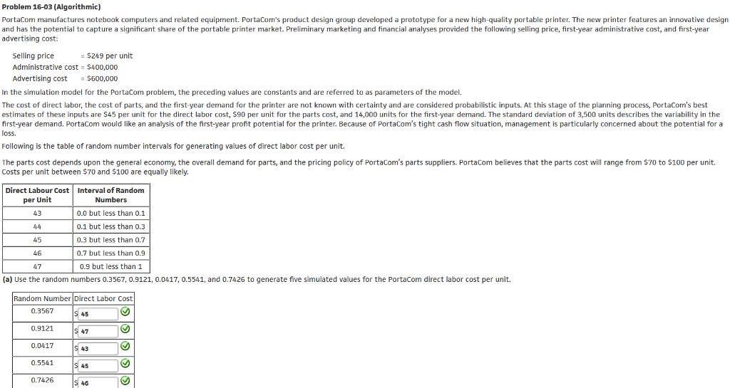 Problem 16-03 (Algorithmic) PortaCom manufactures | Chegg.com