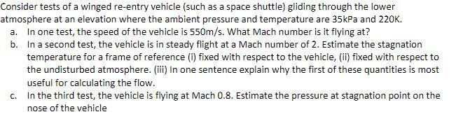 Solved Consider tests of a winged re-entry vehicle (such as | Chegg.com
