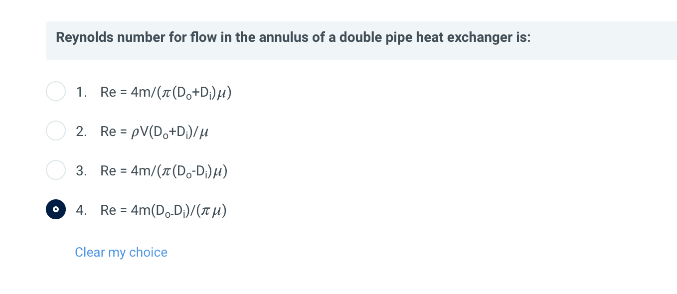 Solved Reynolds number for flow in the annulus of a double | Chegg.com