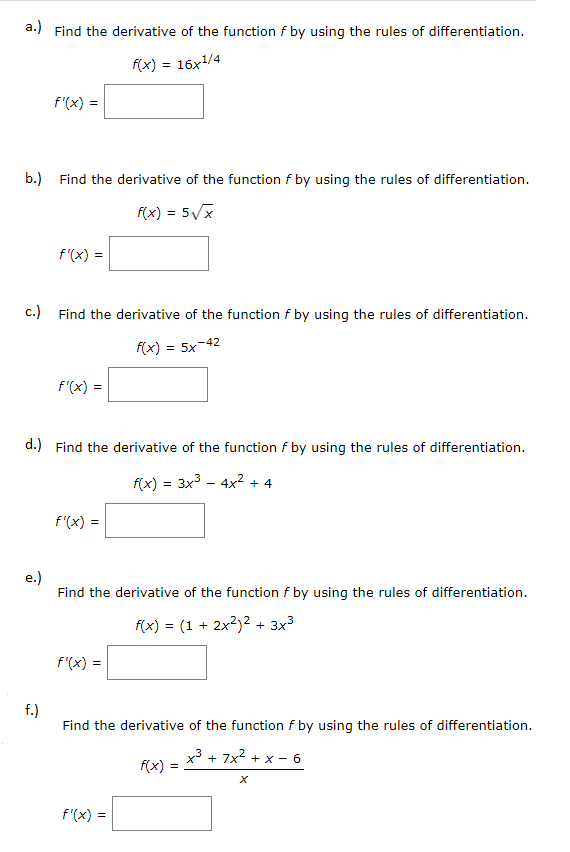 Solved a.) Find the derivative of the function f by using | Chegg.com