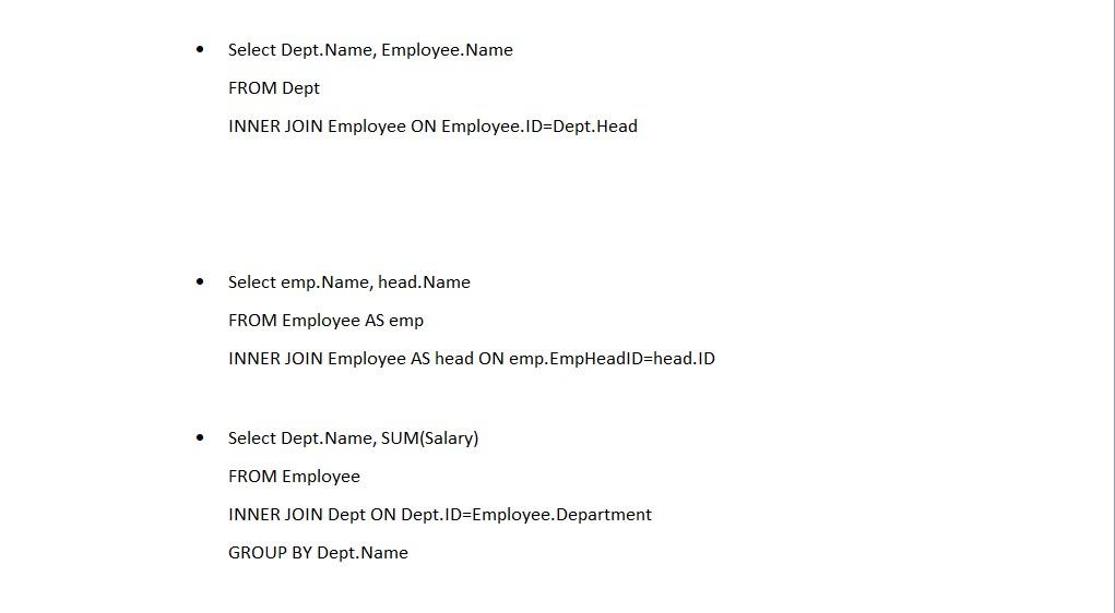 Solved - (10 points) Consider the following tables Employee | Chegg.com