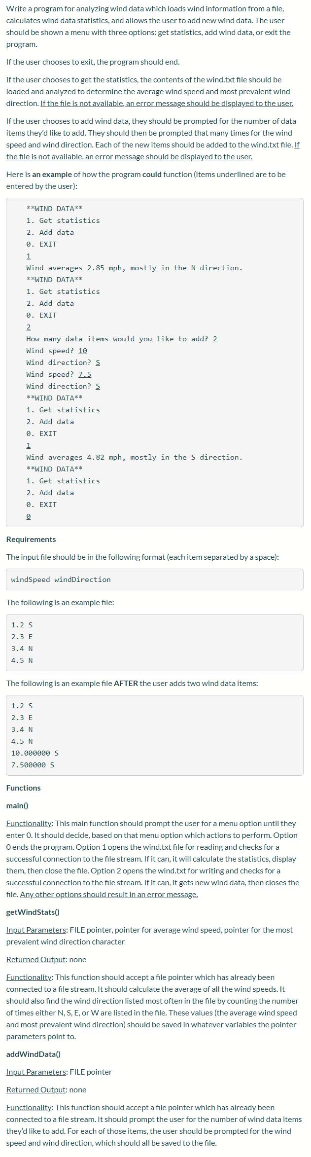 Solved Write a program for analyzing wind data which loads | Chegg.com