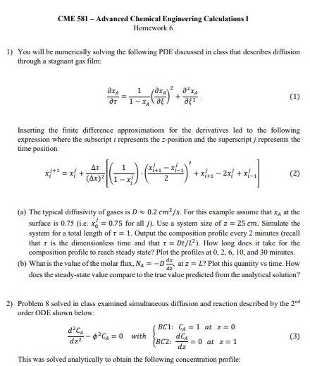 Solved CME 581 - Advanced Chemical Engineering Calculations | Chegg.com