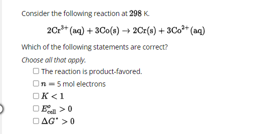 Solved Consider the following reaction at 298 K. | Chegg.com