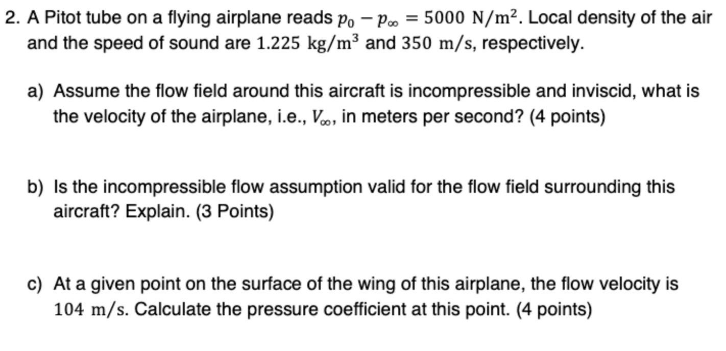 Solved A Pitot tube on a flying airplane reads | Chegg.com