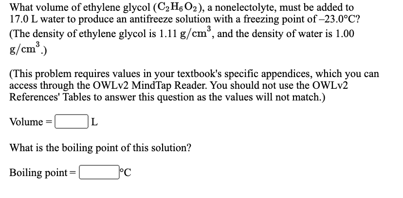 Solved What volume of ethylene glycol (C2H6O2), a | Chegg.com
