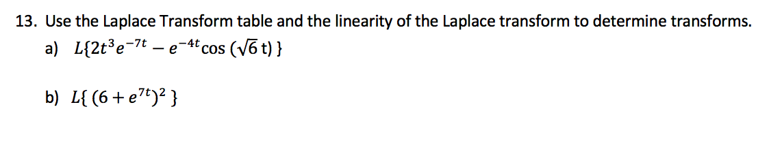 Solved 13. Use the Laplace Transform table and the linearity | Chegg.com