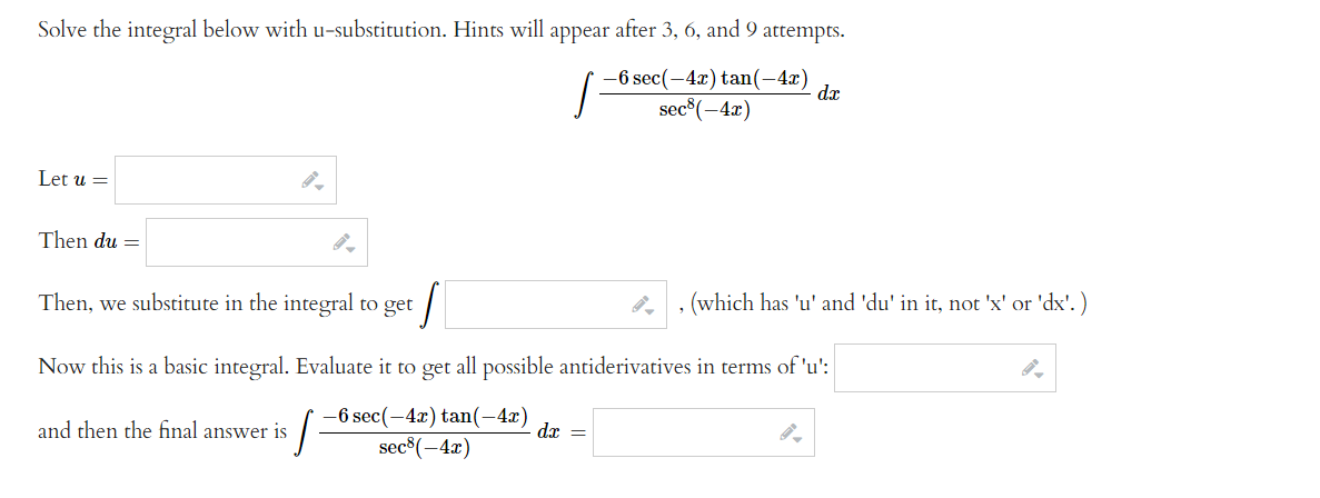 Solved Solve the integral below with u-substitution. Hints | Chegg.com