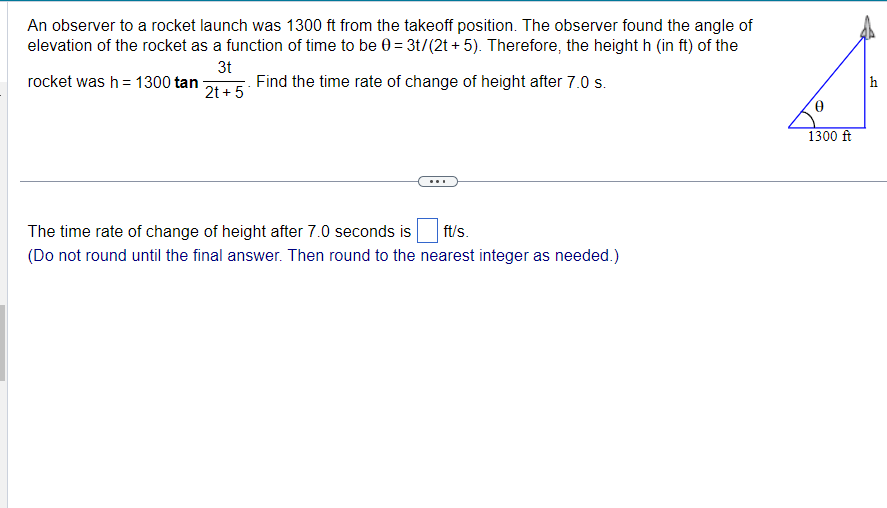 Solved An observer to a rocket launch was 1300ft from the | Chegg.com