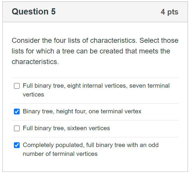 Solved Consider the four lists of characteristics. Select | Chegg.com