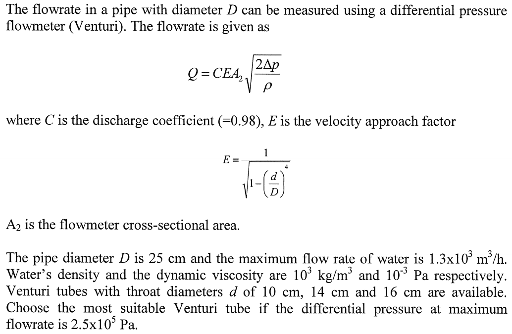 Solved The flowrate in a pipe with diameter D can be | Chegg.com