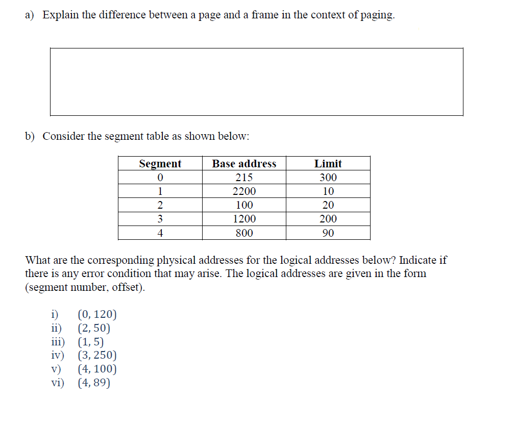 Solved a) Explain the difference between a page and a frame | Chegg.com