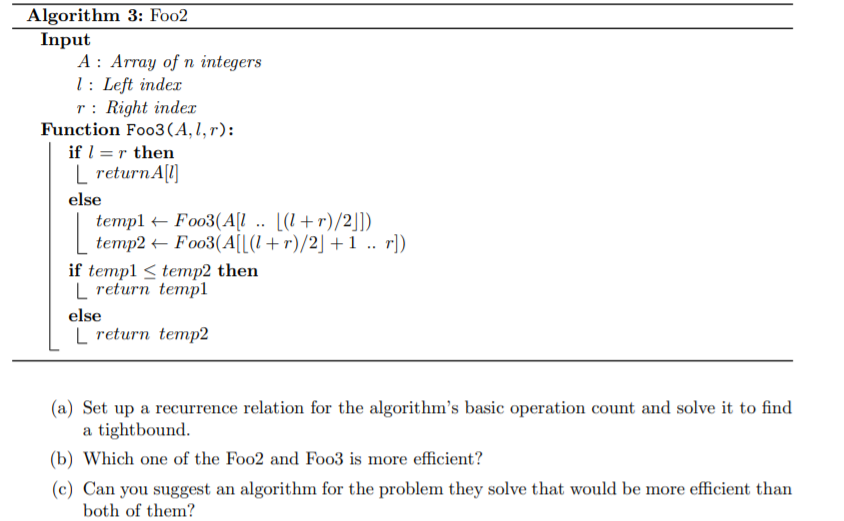 Algorithm 3: Foo2 Input A: Array of n integers 1: | Chegg.com