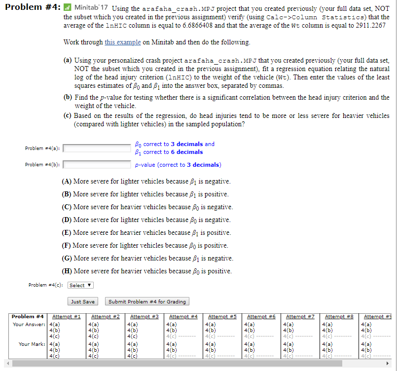 Problem #4: I Minitab 17 Using the arafaha crash.MPJ | Chegg.com