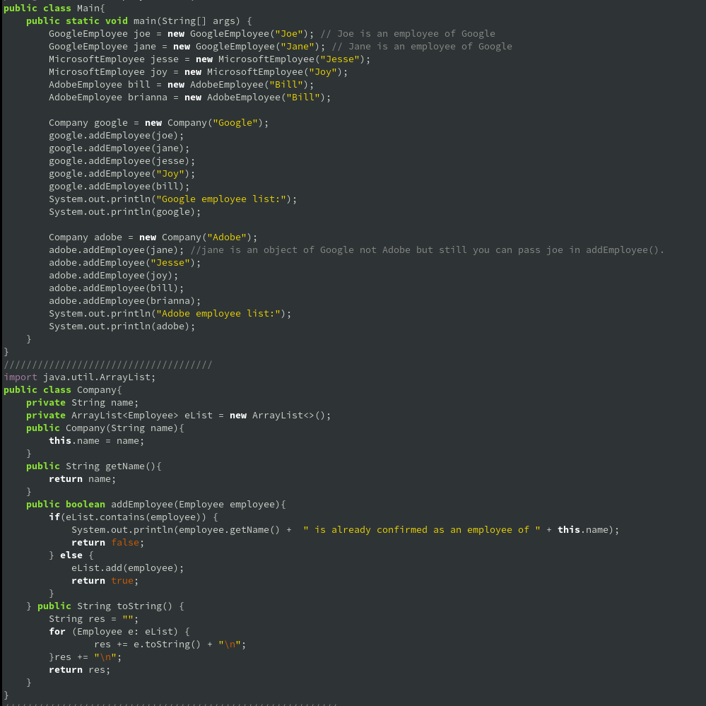 Solved Change the code in Company.java and Main.java so that | Chegg.com