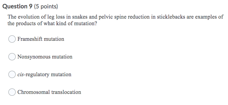 Solved Question 9 (5 points) The evolution of leg loss in | Chegg.com
