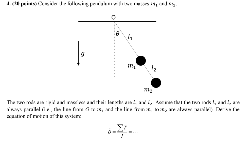 Solved 4. (20 points) Consider the following pendulum with | Chegg.com