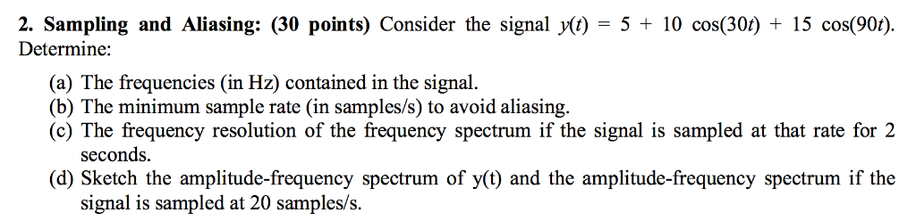 Solved 2. Sampling and Aliasing: (30 points) Consider the | Chegg.com