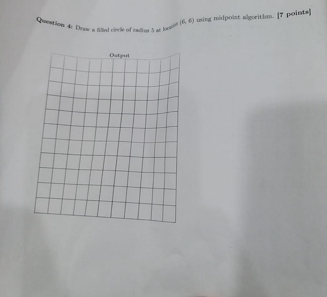 Solved Question 4: Draw a filled circle of radius 5 ﻿at | Chegg.com