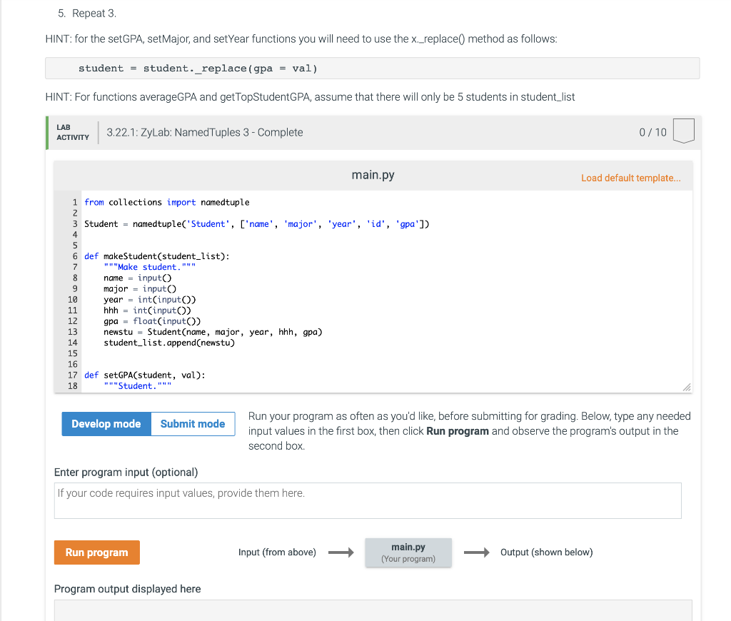 Solved 3.22 ZyLab: NamedTuples 3 - Complete Now that we have | Chegg.com
